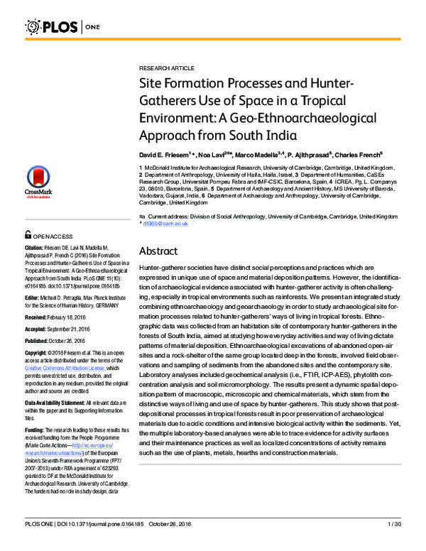 (PDF) Site Formation Processes and Hunter- Gatherers Use of Space in a ...