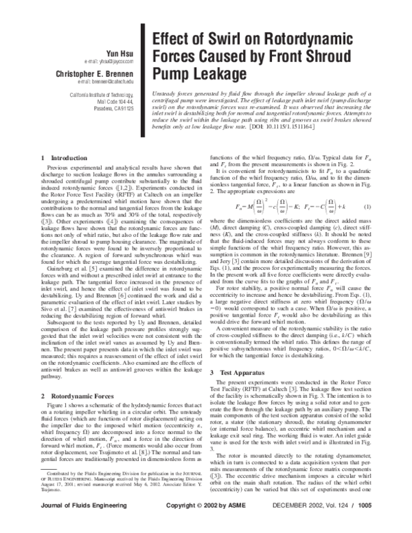 (PDF) Effect of Swirl on Rotordynamic Forces Caused by Front Shroud ...