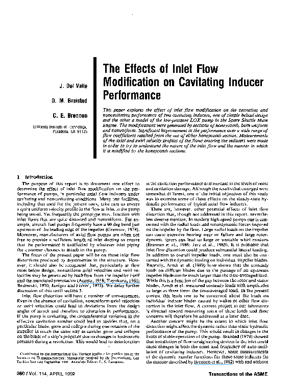 (PDF) The Effects of Inlet Flow Modification on Cavitating Inducer ...
