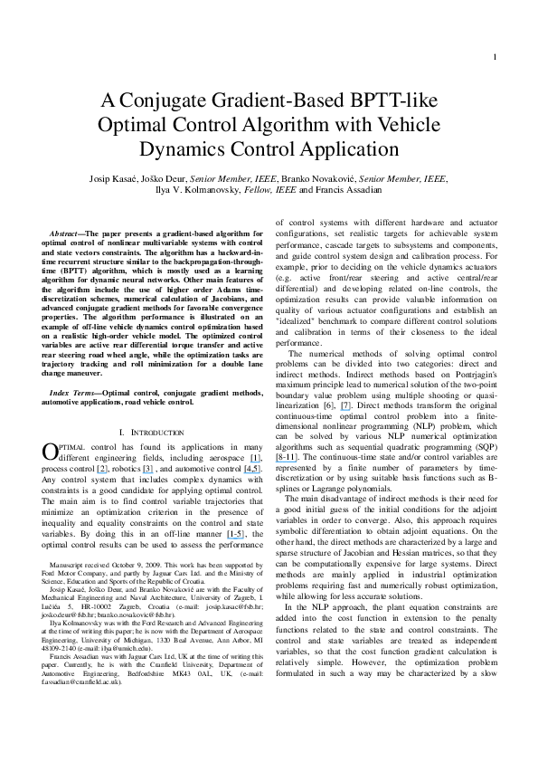 (PDF) A Conjugate Gradient-Based BPTT-Like Optimal Control Algorithm With Vehicle Dynamics ...