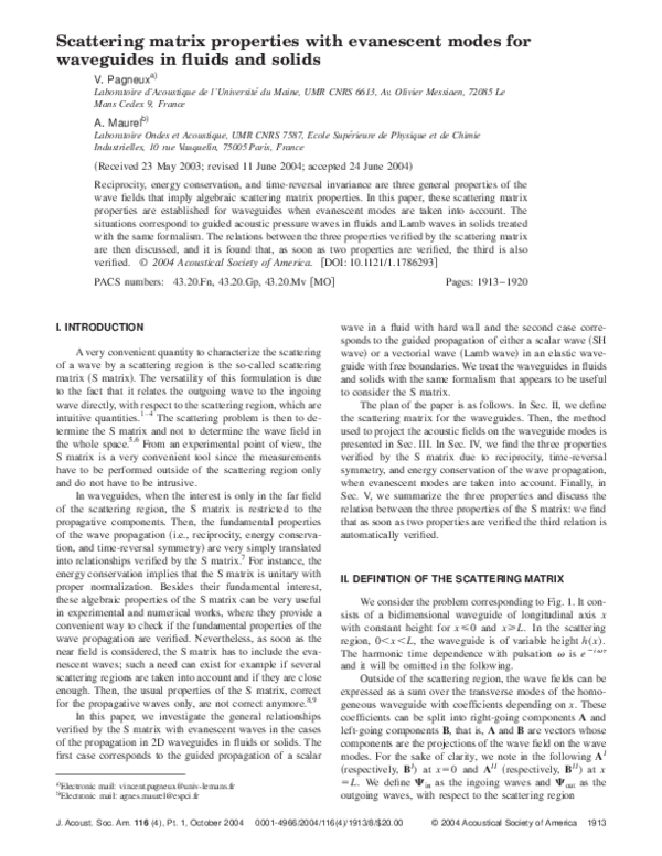 (PDF) Scattering matrix properties with evanescent modes for waveguides in fluids and solids
