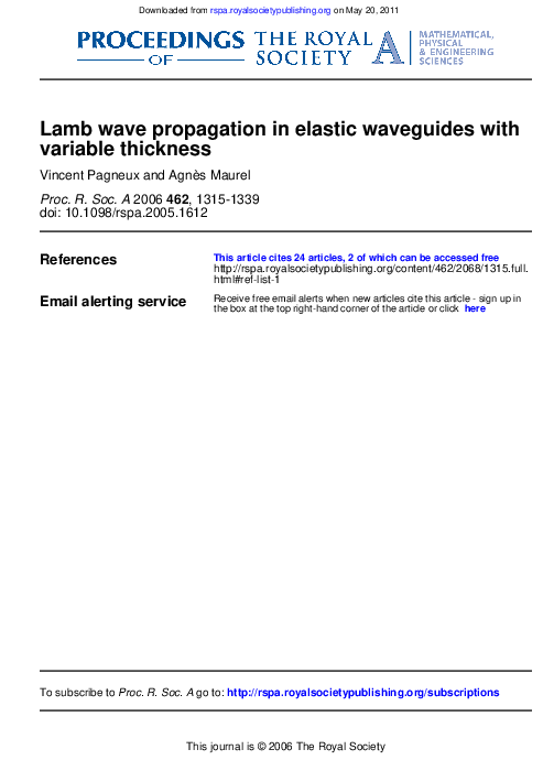 Pdf Lamb Wave Propagation In Elastic Waveguides With Variable Thickness