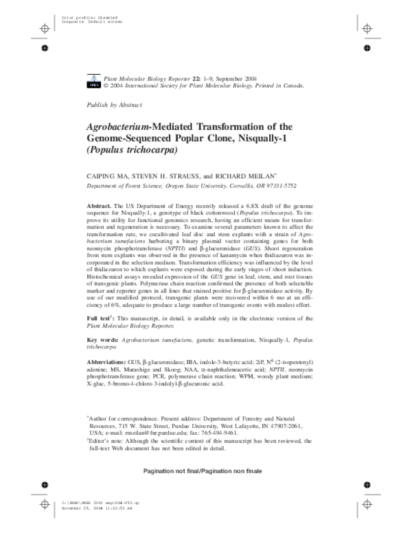 (PDF) Agrobacterium-mediated transformation of the genome-sequenced ...