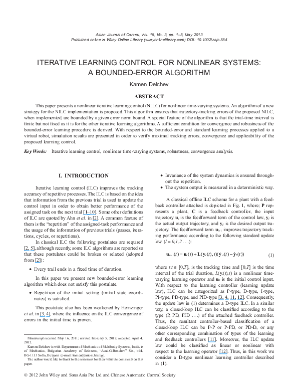 Pdf Iterative Learning Control For Non Linear Systems Described By A Blended Multiple Model