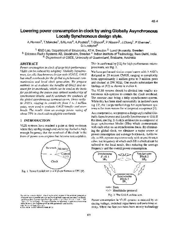 Pdf Lowering Power Consumption In Clock By Using Globally Asynchronous Locally Synchronous