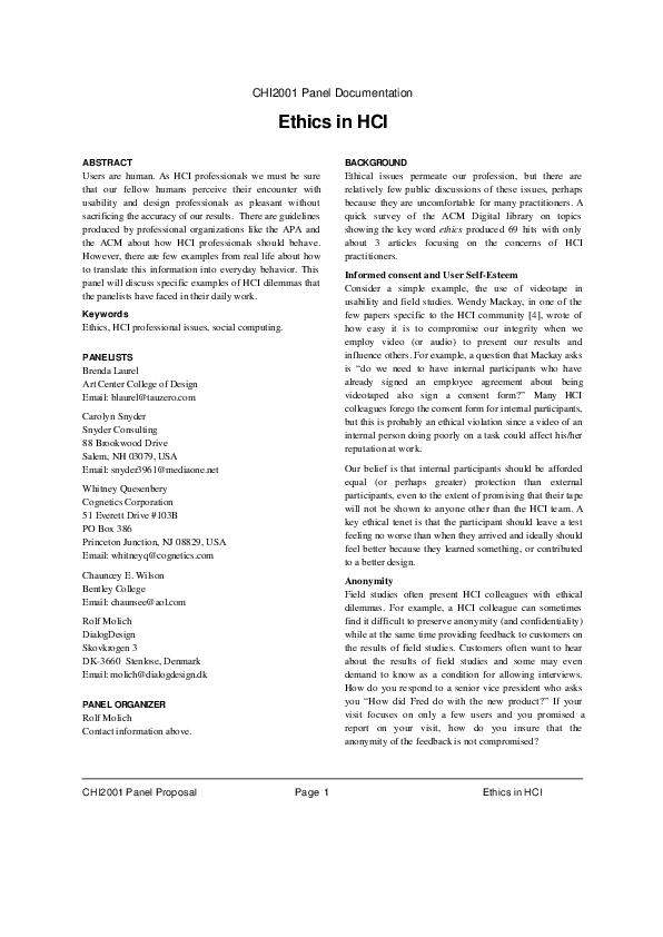 (PDF) Ethics in HCI