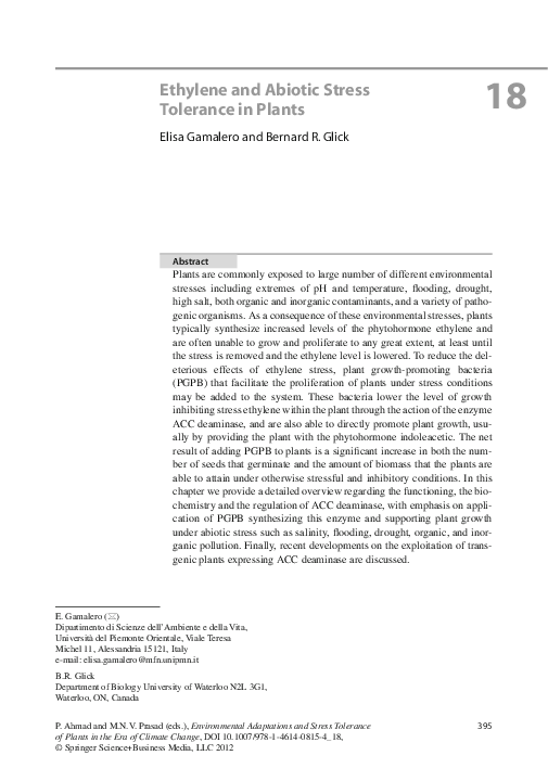 (PDF) Ethylene and Abiotic Stress Tolerance in Plants 18