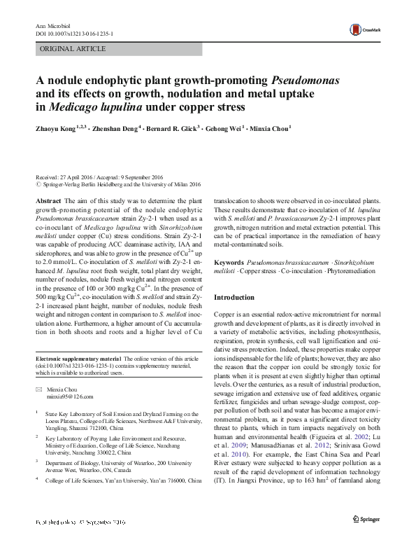 (PDF) A nodule endophytic plant growth-promoting Pseudomonas and its ...