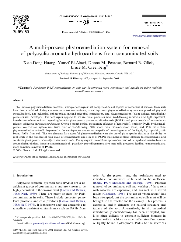 (PDF) A multi-process phytoremediation system for removal of polycyclic aromatic hydrocarbons ...
