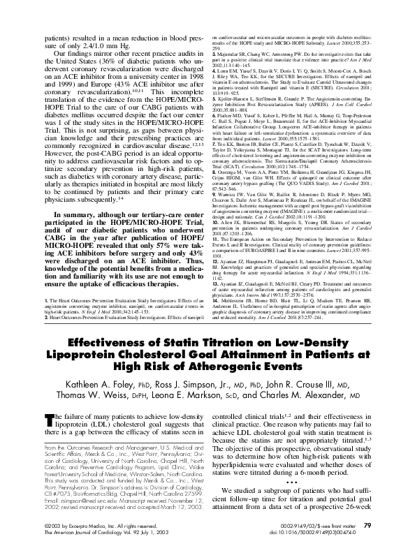 (PDF) Effectiveness of statin titration on Low-Density lipoprotein ...
