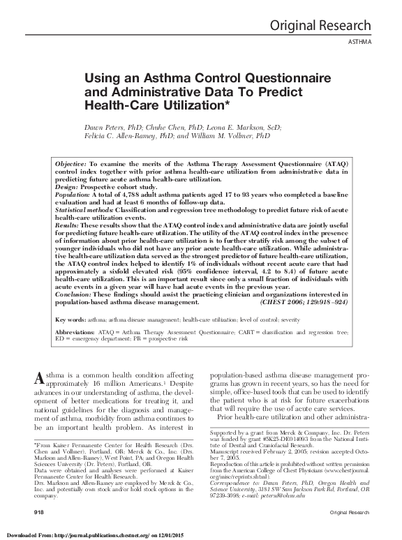 (PDF) Using an Asthma Control Questionnaire and Administrative Data To ...