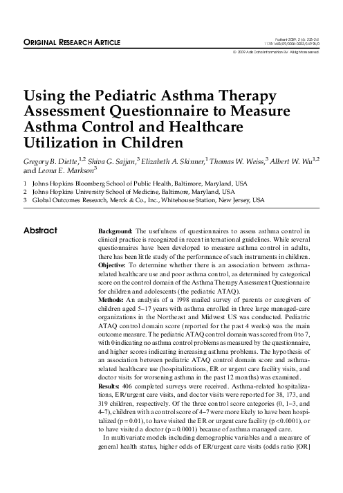 (PDF) Using the Pediatric Asthma Therapy Assessment Questionnaire to ...