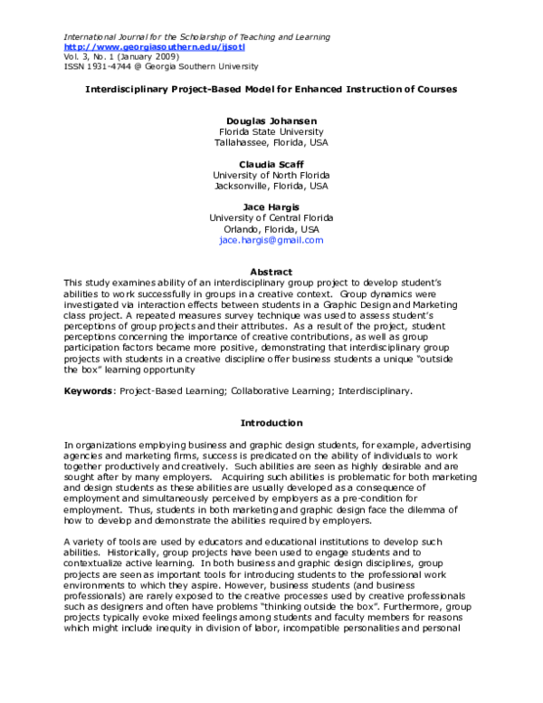 (PDF) Interdisciplinary Project-Based Model for Enhanced Instruction of Courses