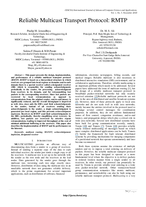 Pdf Reliable Multicast Transport Protocol Rmtp