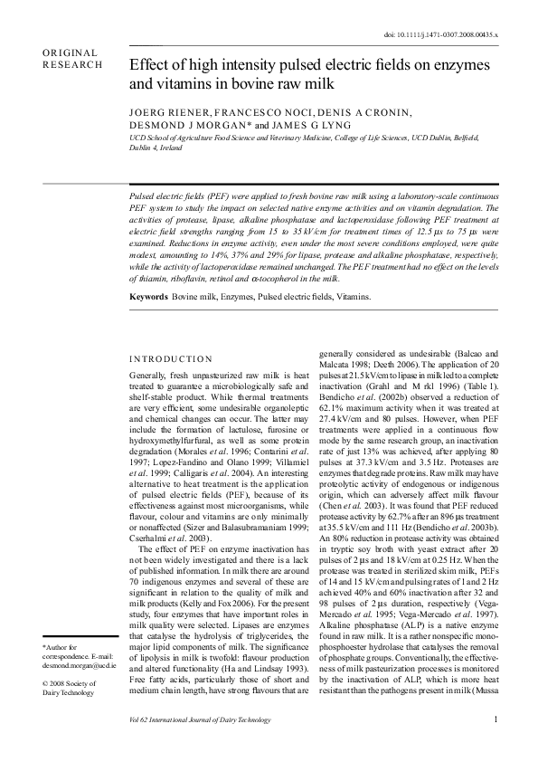 (PDF) Effect of high intensity pulsed electric fields on enzymes and ...