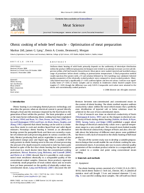 (PDF) Ohmic cooking of whole beef muscle – Optimisation of meat preparation