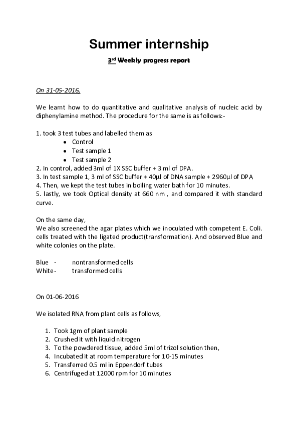 (PDF) Summer internship 3 rd Weekly progress report