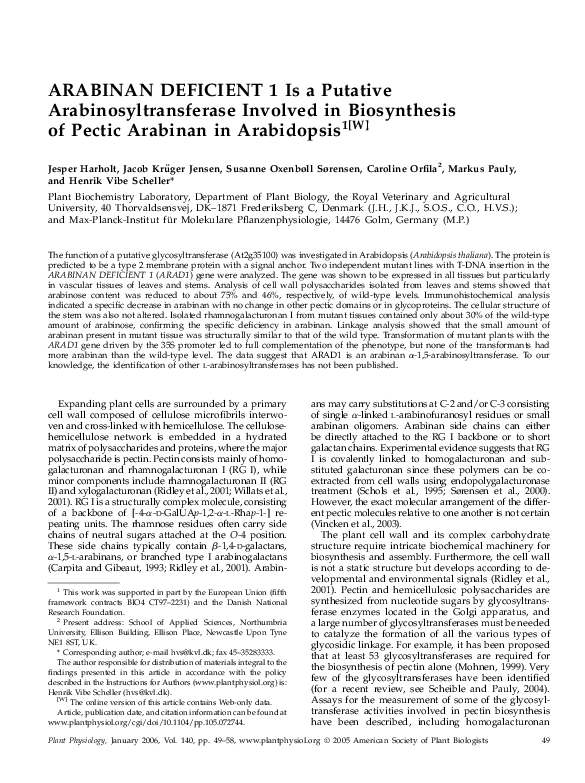 (PDF) ARABINAN DEFICIENT 1 Is a Putative Arabinosyltransferase Involved ...