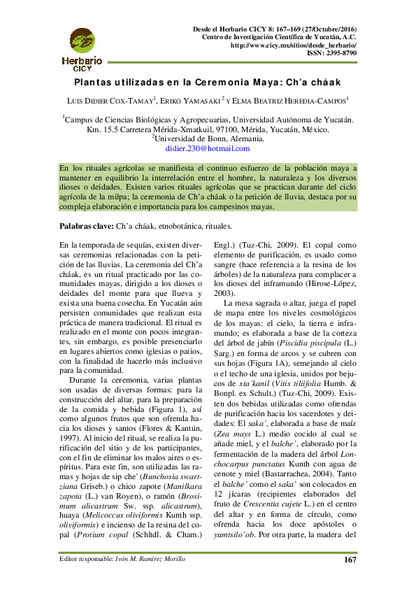 (PDF) Plantas utilizadas en la Ceremonia Maya: Ch'a cháak