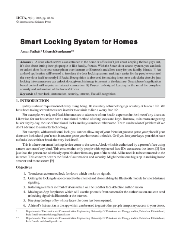 (PDF) 83 Smart Locking System for Homes