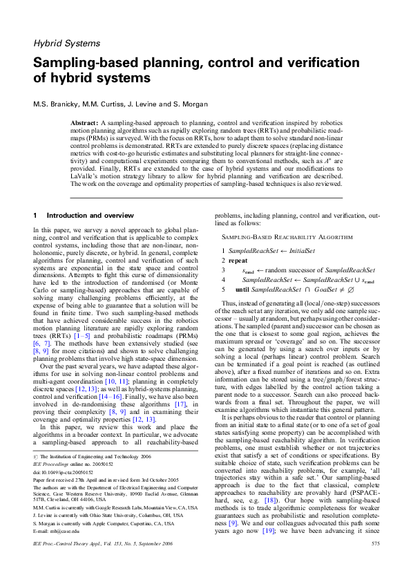 (PDF) Sampling-based planning, control and verification of hybrid systems