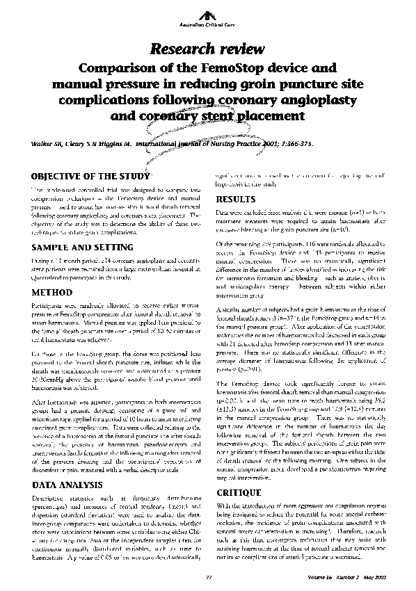 (PDF) Comparison of the FemoStop device and manual pressure in reducing ...