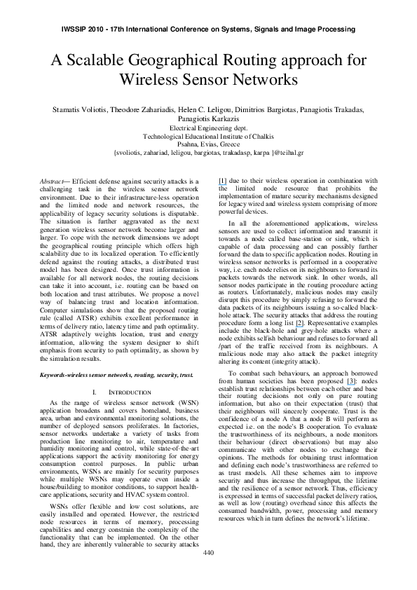 Pdf A Scalable Geographical Routing Approach For Wireless Sensor Networks D Bargiotas