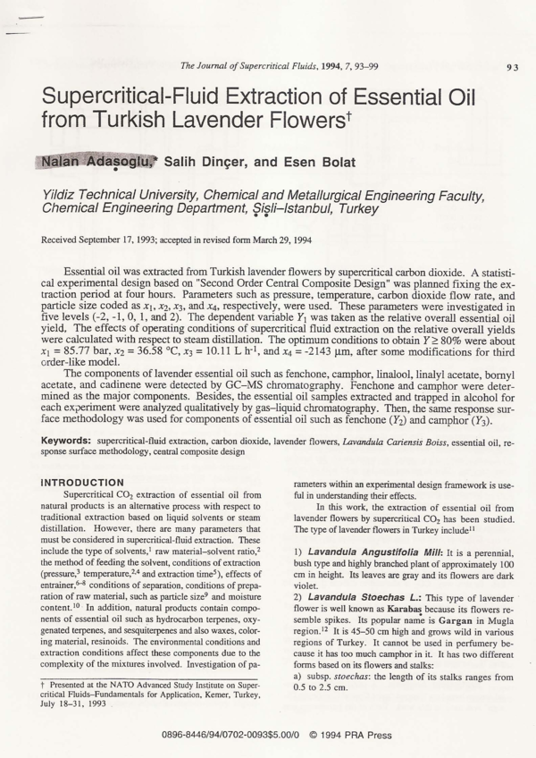 (PDF) Supercritical-fluid extraction of essential oil from Turkish ...