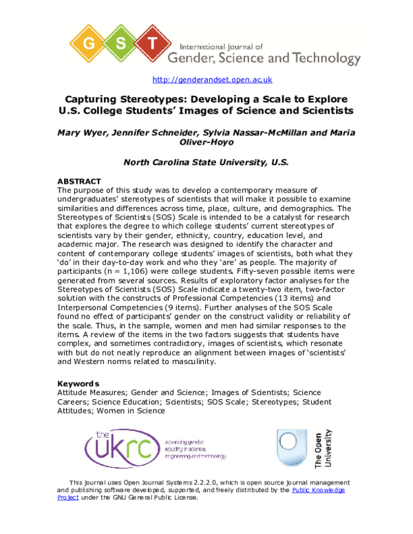 (PDF) Capturing Stereotypes: Developing a Scale to Explore U.S. College ...