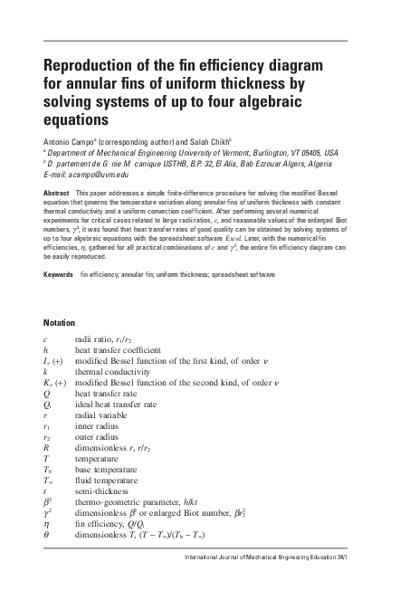 Pdf Reproduction Of The Fin Efficiency Diagram For Annular Fins Of Uniform Thickness By
