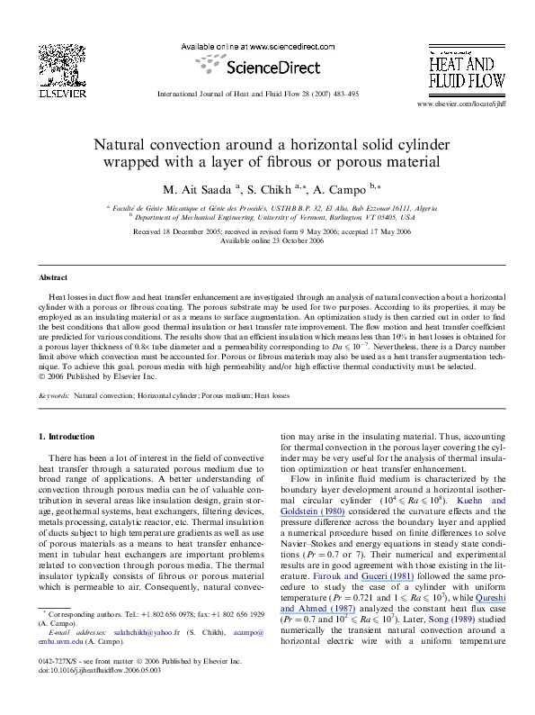 Pdf Natural Convection Around A Horizontal Solid Cylinder Wrapped With A Layer Of Fibrous Or