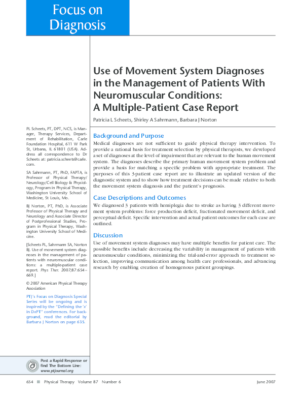 (PDF) Use of Movement System Diagnoses in the Management of Patients ...