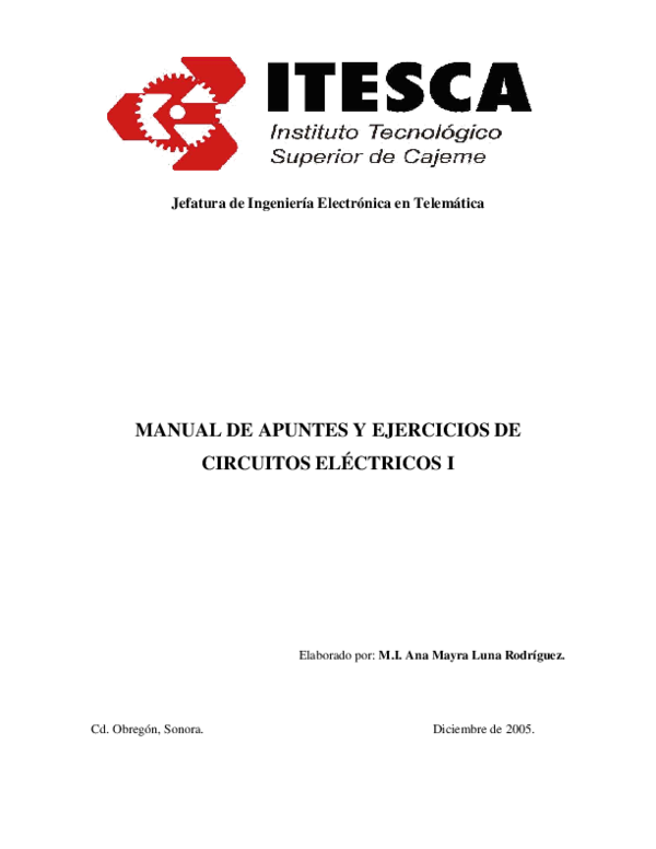 Pdf Manual De Apuntes Y Ejercicios De Circuitos ElÉctricos I