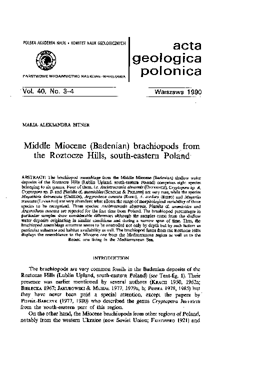 (PDF) Bitner M. A. — Middle Miocene (Badenian) brachiopods from the ...