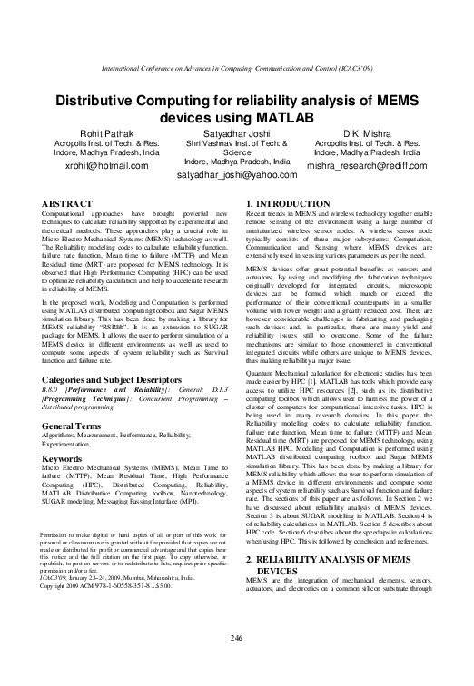 (PDF) Distributive computing for reliability analysis of MEMS devices using MATLAB