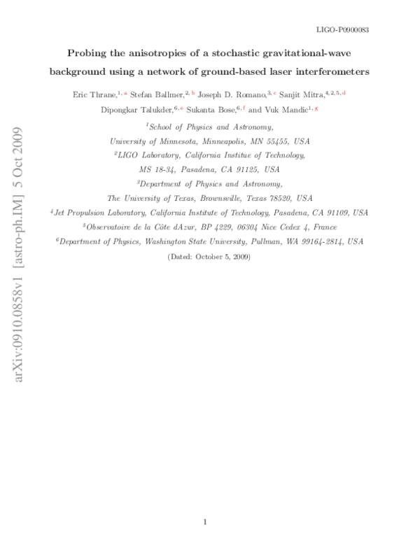 Pdf Probing The Anisotropies Of A Stochastic Gravitational Wave Background Using A Network Of