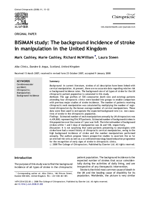 (PDF) BISIMAN study: The background incidence of stroke in manipulation ...
