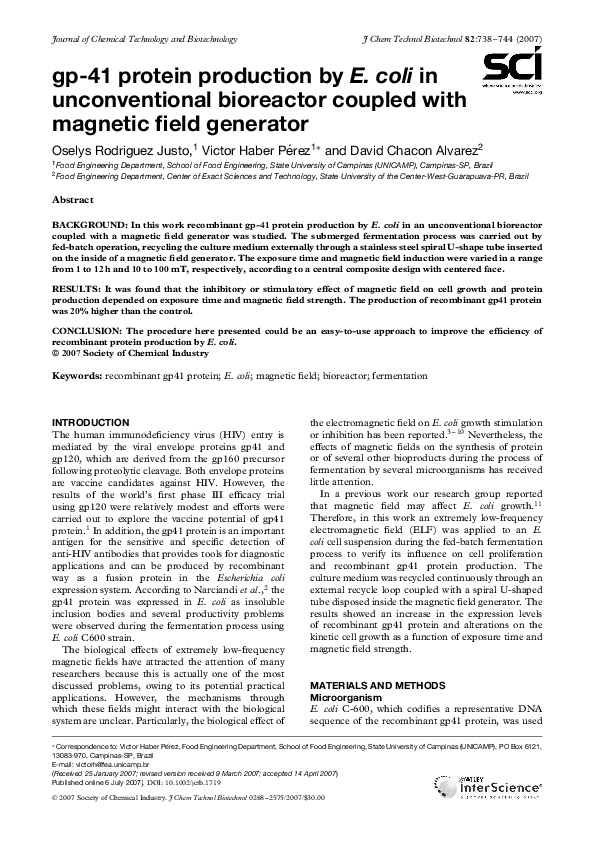 (PDF) gp-41 protein production byE. coli in unconventional bioreactor ...