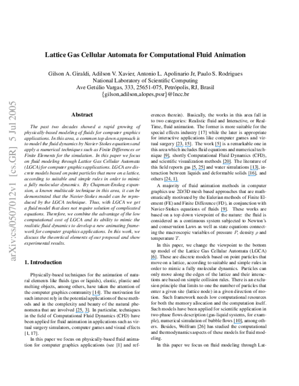 Pdf Lattice Gas Cellular Automata For Computational Fluid Animation
