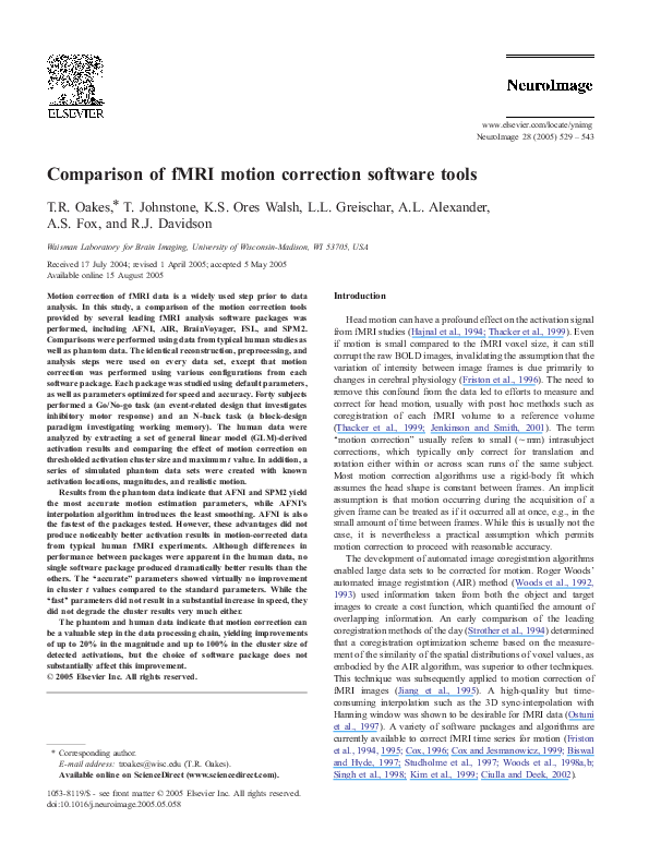 (PDF) Comparison of fMRI motion correction software tools
