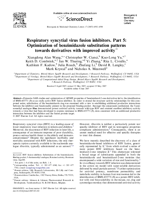 (PDF) Respiratory syncytial virus fusion inhibitors. Part 3: Water ...