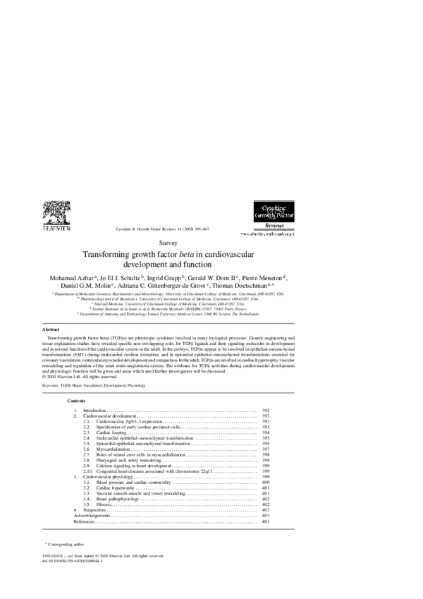 (PDF) Transforming growth factor beta in cardiovascular development and function