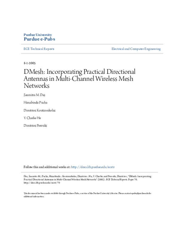 (PDF) DMesh: Incorporating Practical Directional Antennas in Multichannel Wireless Mesh Networks