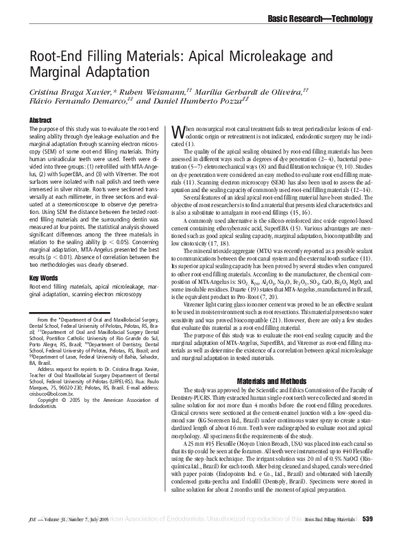 (PDF) Root-End Filling Materials: Apical Microleakage and Marginal ...