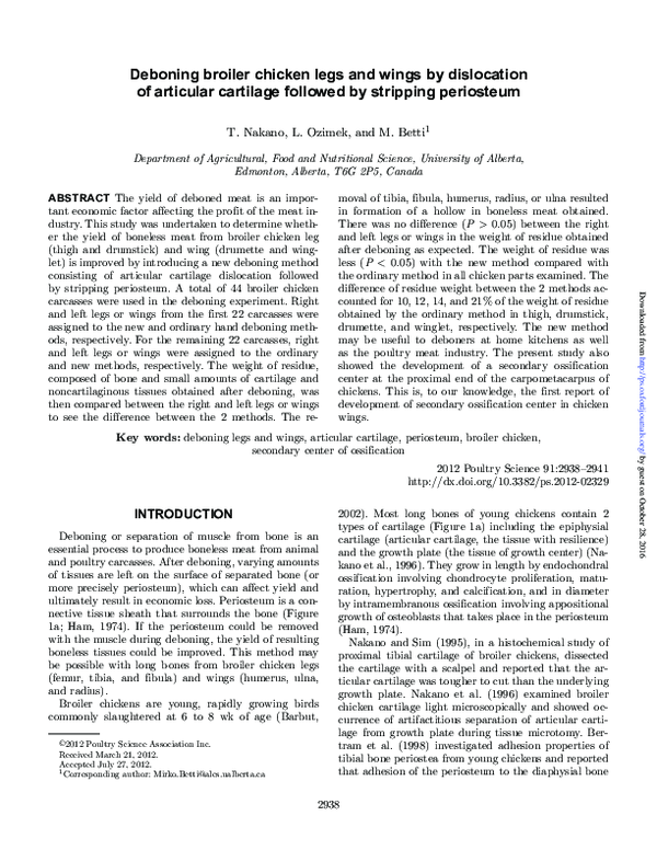 (PDF) Deboning broiler chicken legs and wings by dislocation of ...