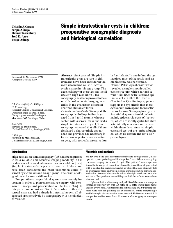 (PDF) Simple intratesticular cysts in children: preoperative ...