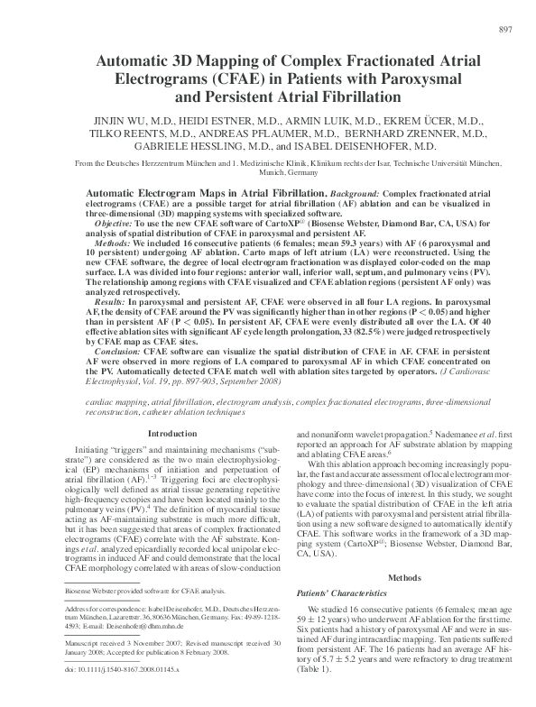 (PDF) Automatic 3D Mapping of Complex Fractionated Atrial Electrograms (CFAE) in Patients with ...