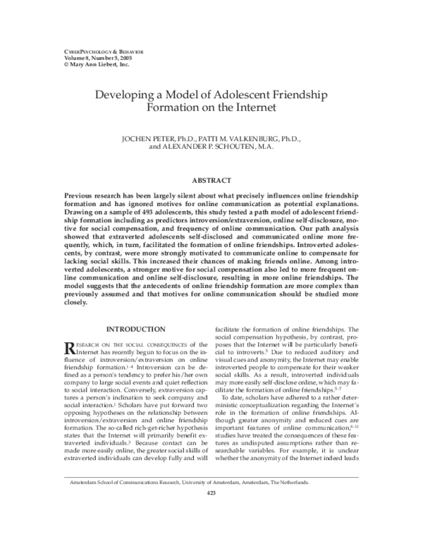 (PDF) Developing a Model of Adolescent Friendship Formation on the Internet