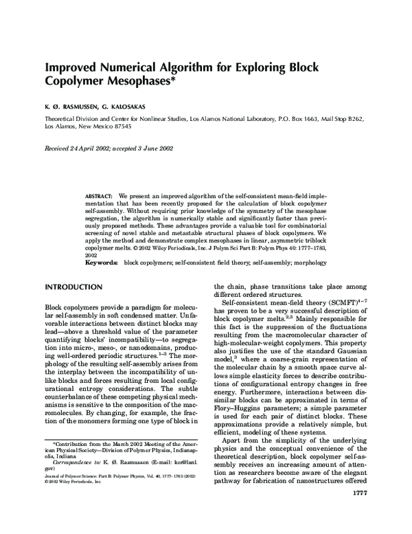 (PDF) Improved numerical algorithm for exploring block copolymer mesophases