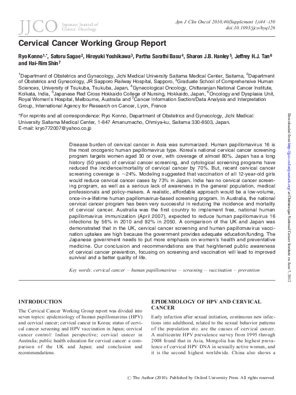 (PDF) Cervical Cancer Working Group Report